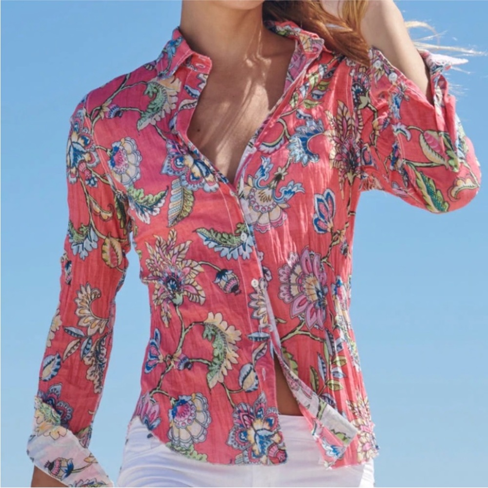 Ruby Rd.Pink Floral Print Button Down Shirts - Gem